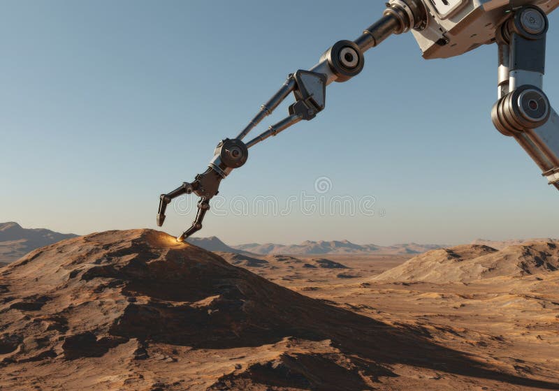 Robotic Arm in Arid Desert Landscape Stock Illustration - Illustration ...
