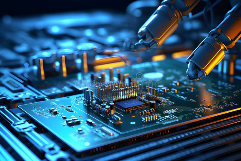Robotic Arm Assembles Electronic Components on a Circuit Board. AI ...