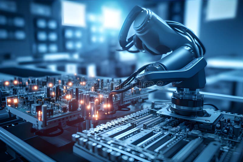 Robotic Arm Assembles Electronic Components on a Circuit Board. AI ...