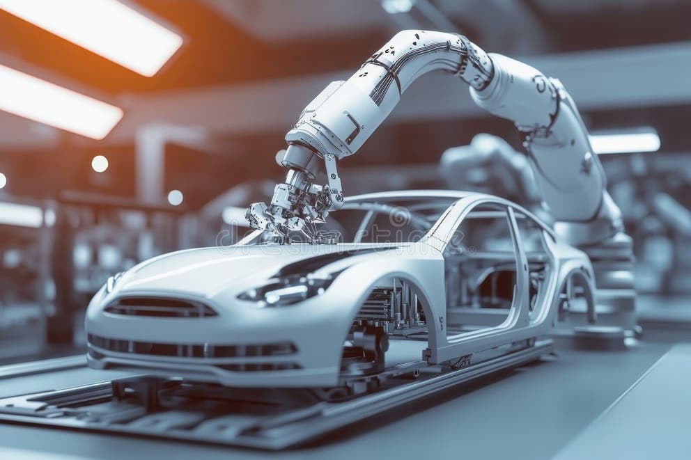 Robotic Arm Assembling Car Chassis in Modern Automotive Manufacturing ...