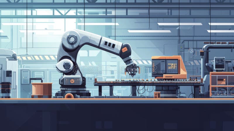 Robotic Arm Assembling Components in High-tech Facility Stock ...