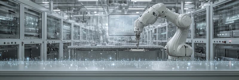 Robotic Arm Assembling Components in Tech Factory Stock Illustration - Illustration of line ...