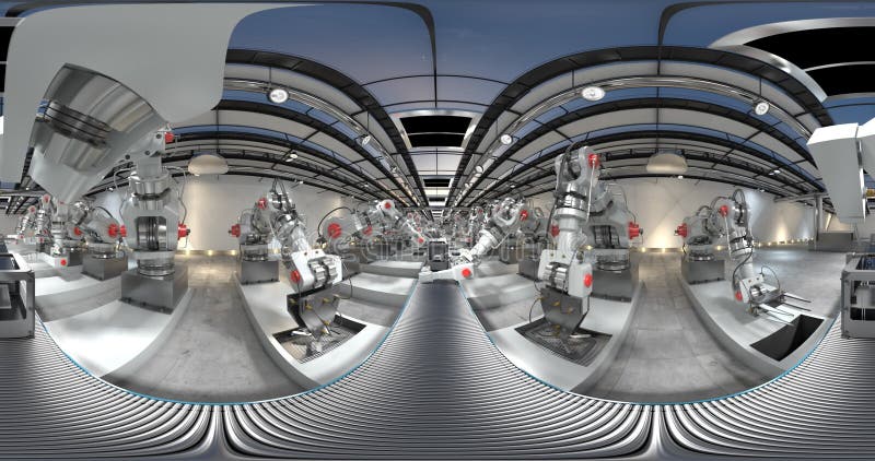 Robotic Arm Assembling 3d Printer on Conveyor Belt. 4K 360 VR Animation ...