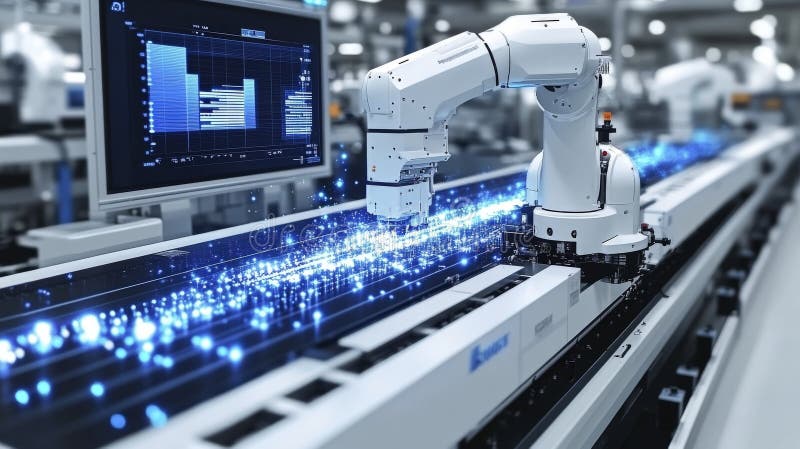 Robotic Arm Assembling with Data Overlay Effects Stock Illustration ...