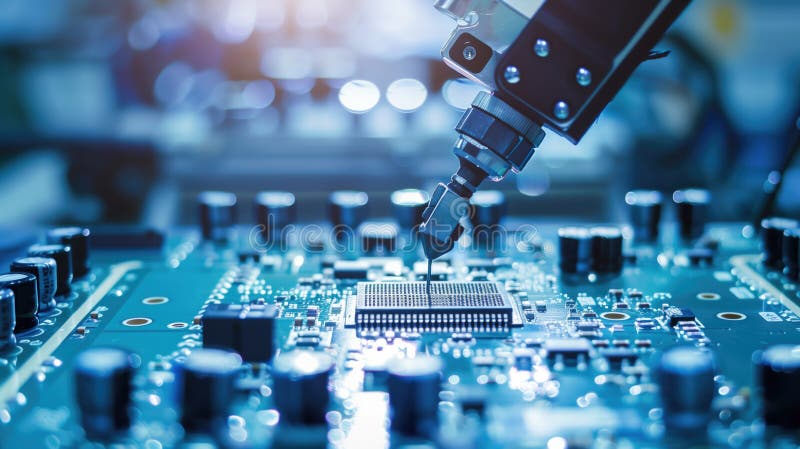 Robotic Arm Assembling Electronic Component on a Circuit Board with ...