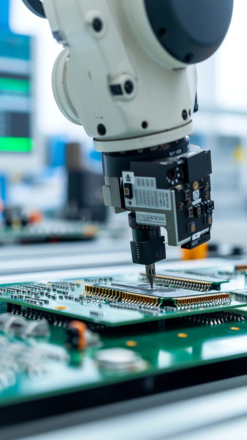 Automated Robotic Arm Assembling Electronic Circuit Board Factory Ai Generated Stock Photos ...