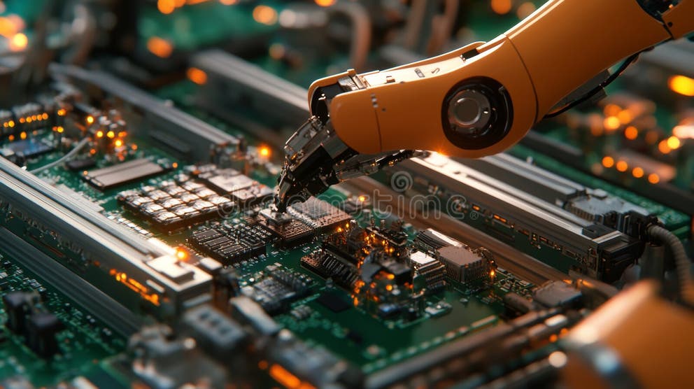 Robotic Arm Assembling Electronic Components in a High-tech ...