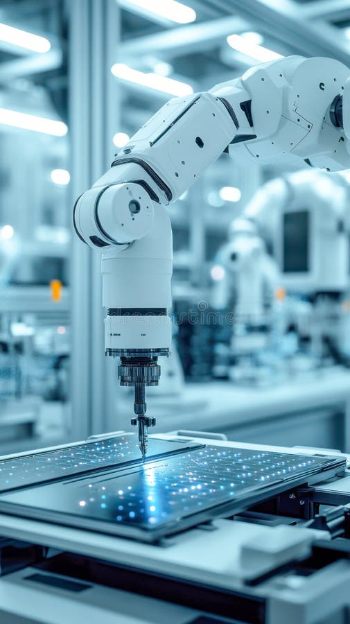 Robotic Arm Assembling Electronics in a High-tech Industrial Facility ...