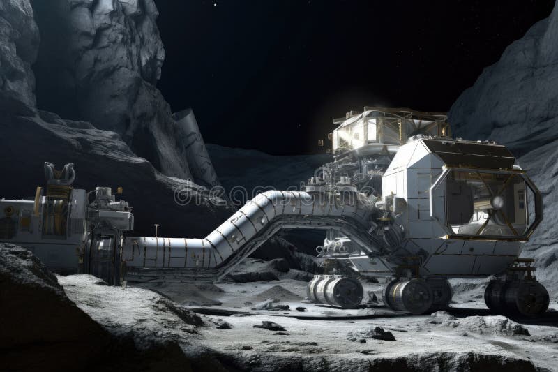 A Robotic Arm Assembling a Habitat Module on the Lunar Surface Stock ...