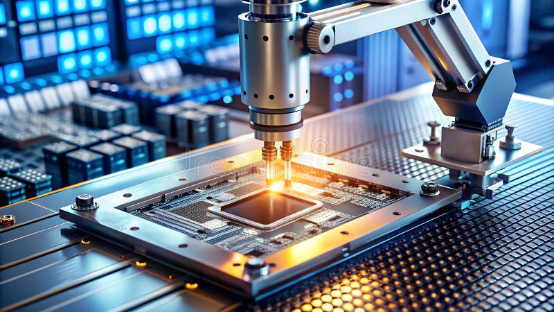 Robotic Arm Assembling a High-Tech Microchip Precision Technology in ...