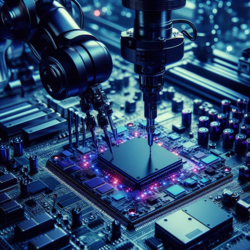 Robotic Arm Assembling Microchip Stock Image Image Of Electronics Innovation 322350169
