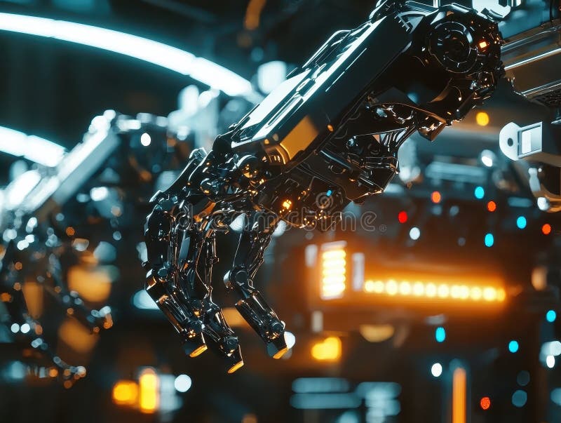 Robotic Arm Assembling Parts in Factory Environment Stock Illustration ...