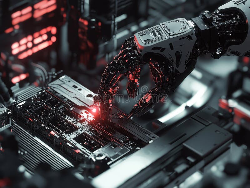 Robotic Arm Assembling Parts in Factory Environment Stock Illustration ...