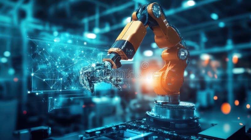 Robotic Arm Assembling Parts in a High-tech Manufacturing Facility ...