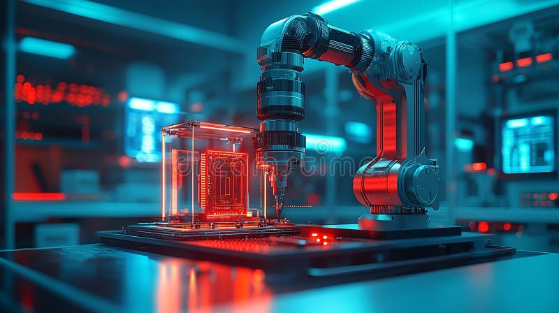 Robotic Arm Assembling PCBs in Modern Tech Environment Stock ...