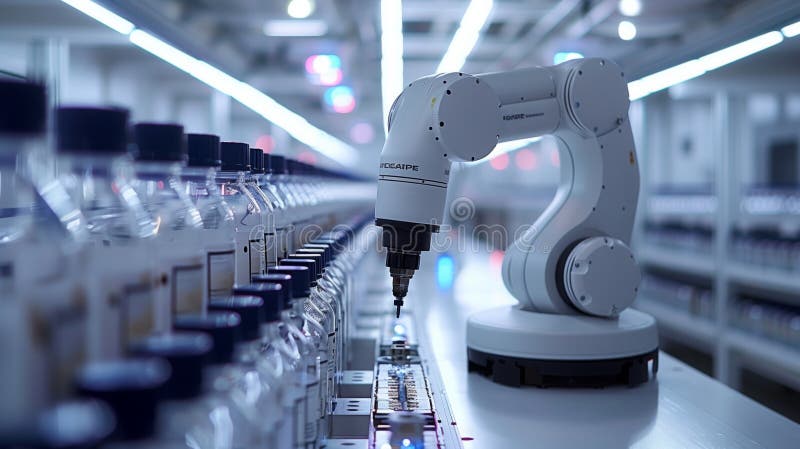 Robotic Arm Assembling Products in a High-Tech Lab Stock Illustration ...