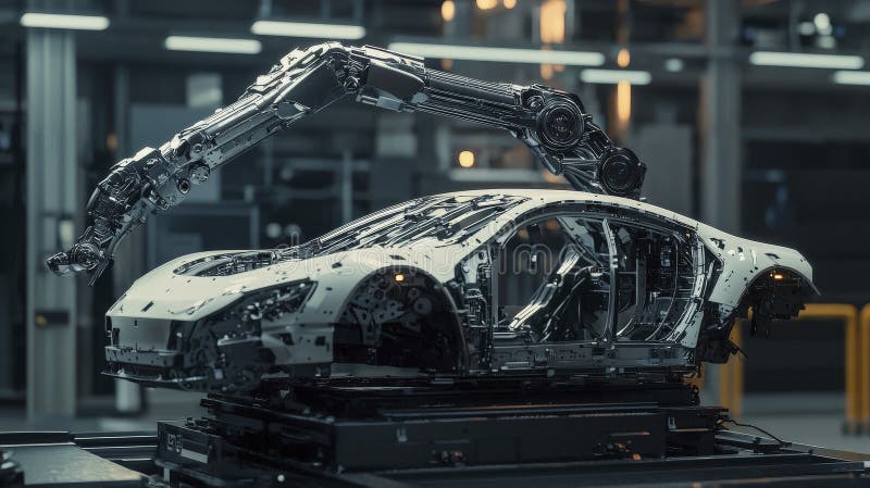 Robotic Arm Assembling Sleek Modern Car Chassis Stock Illustration ...