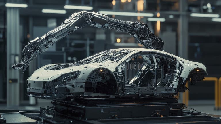 Robotic Arm Assembling Sleek Modern Car Chassis Stock Illustration ...