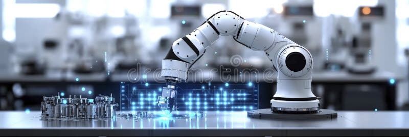 Robotic Arm Assembling Small Components on Table Stock Illustration ...