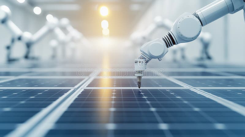 Robotic Arm Assembling Solar Panel during High Tech Manufacturing ...