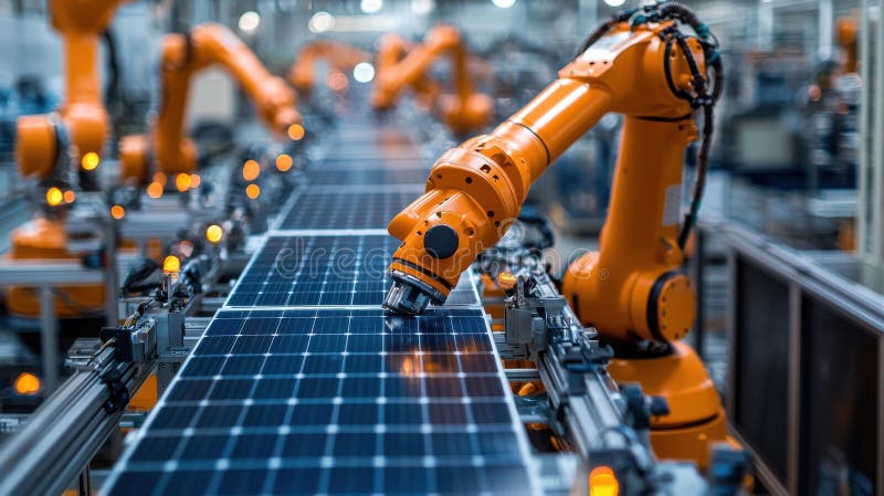 Robotic Arm Assembling Solar Panels on Production Line Stock Image ...