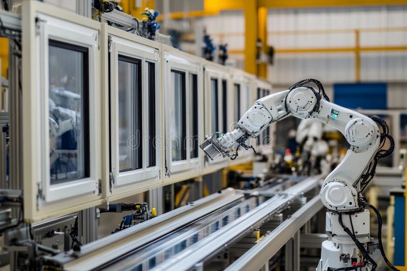 Robotic Arm Assembling Windows in a Modern Manufacturing Facility ...
