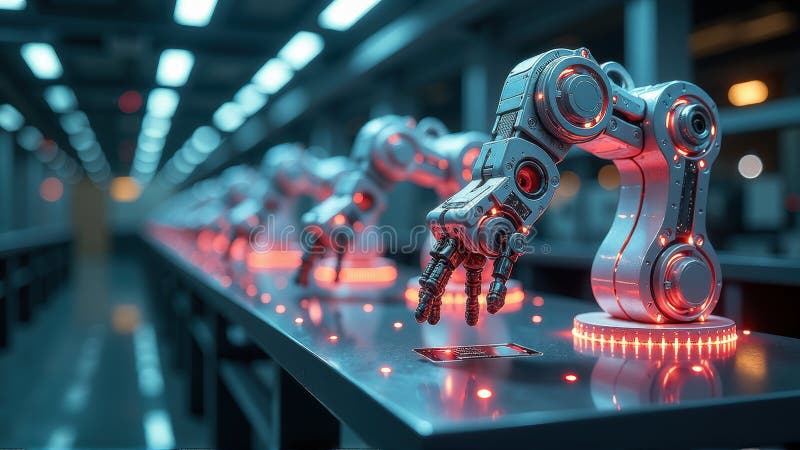 Robotic Arm Assembly Line. stock illustration. Illustration of plant ...