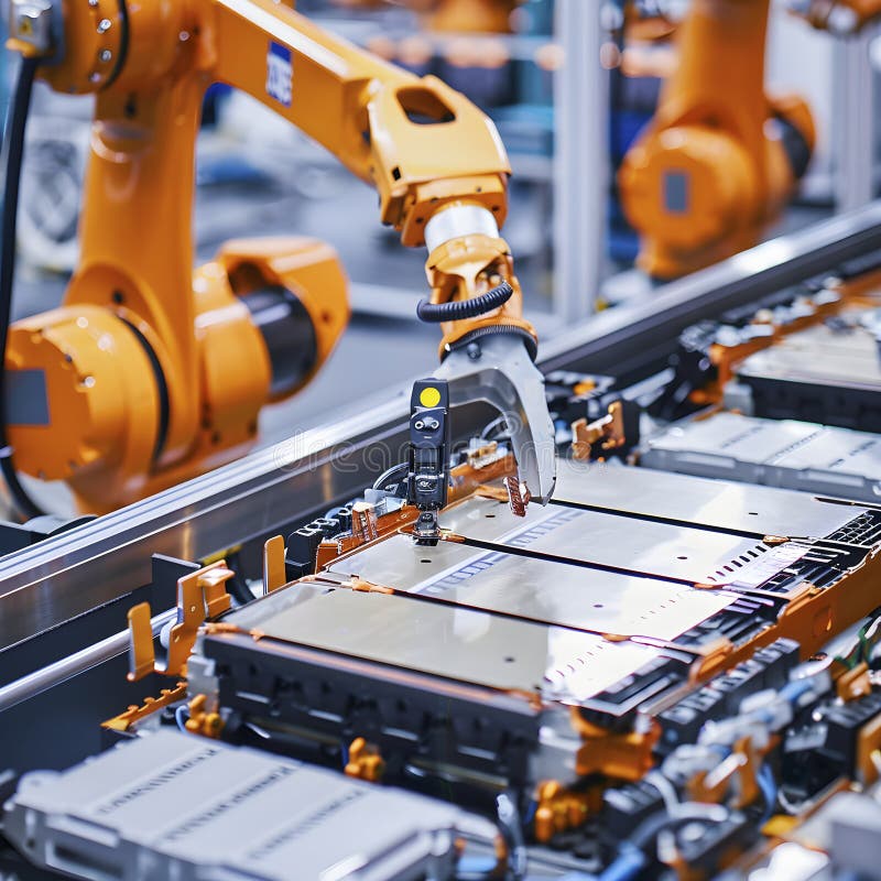 Automated Assembly Line for Electric Vehicle Batteries Stock Photo ...