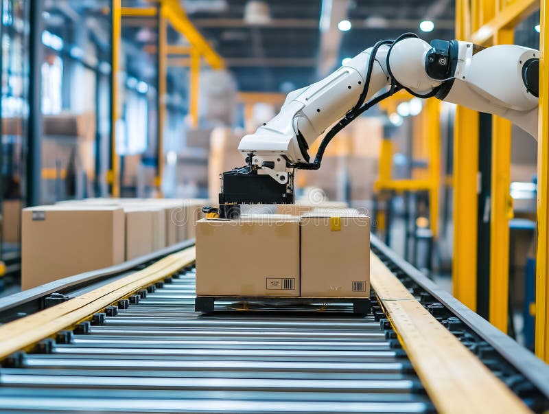 Robotic Arm Automated Warehouse Logistics Packaging Process Stock ...