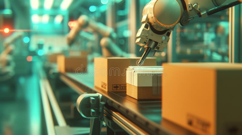 Robotic Arm Automating Packaging Process in Modern Industrial Setting ...