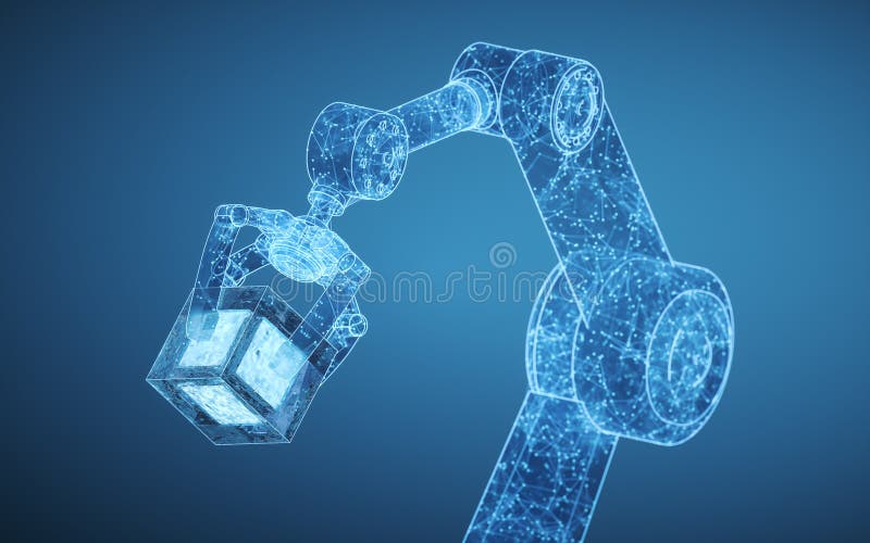 Robotic Arm with Blue Background, 3d Rendering Stock Illustration ...