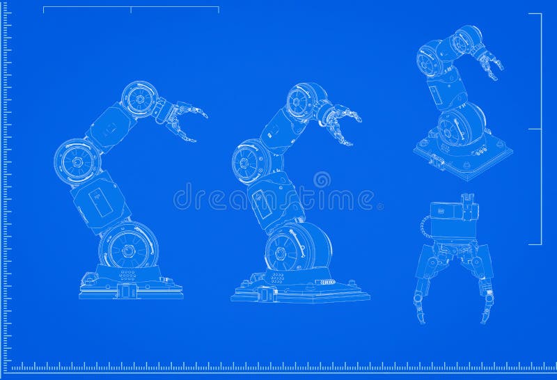 Robotic arm blueprint stock illustration. Illustration of detail ...