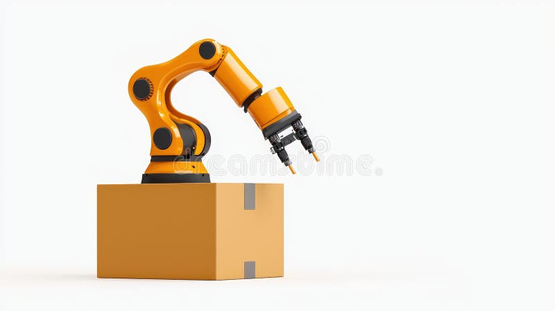 Robotic Arm with Box White Isolate Background Stock Illustration ...