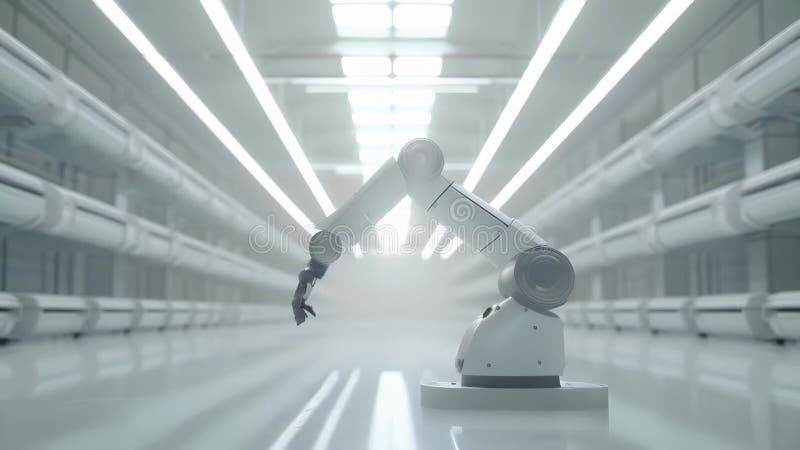Robotic Arm in a Bright, Sterile High-tech Lab, Symbolizing Advanced ...