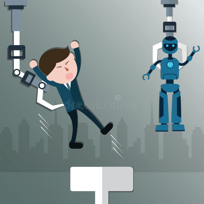 The Robotic Arm Bringing Robot To Replace Human,cartoon Concept ...