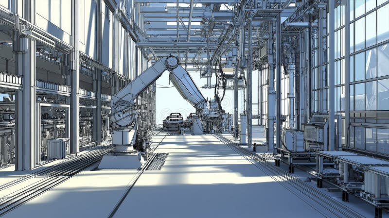 Robotic Arm in Car Assembly Line, Digital Rendering Stock Illustration ...