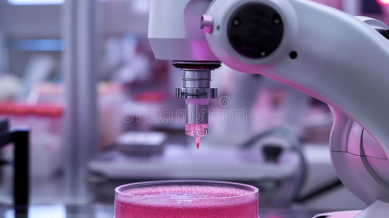 A Robotic Arm Carefully Manipulates a Solution in a Lab, Focused on ...