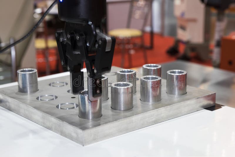 Robotic Arm Clamp Sample and Transfer in Metal Plate Stock Image ...