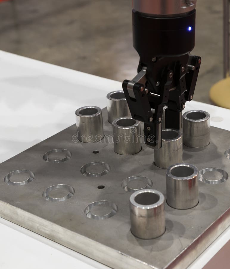 Robotic Arm Clamp Sample and Transfer in Metal Plate Stock Photo ...