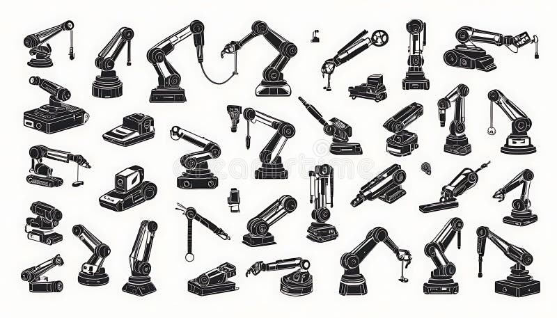 Robotic Arm Collection stock illustration. Illustration of automated ...