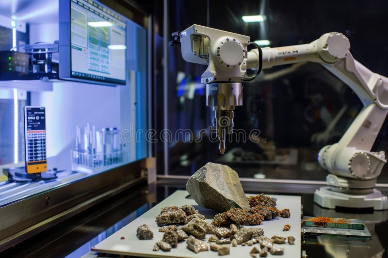 Robotic Arm Testing Rare Earth Minerals in High-Tech Lab for Advanced ...