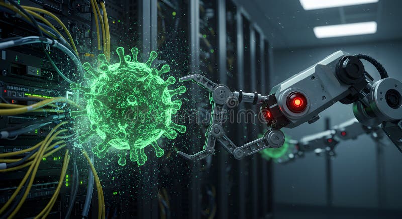 Robotic Arm Confronting a Vibrant Virus Near Server Infrastructure in a ...