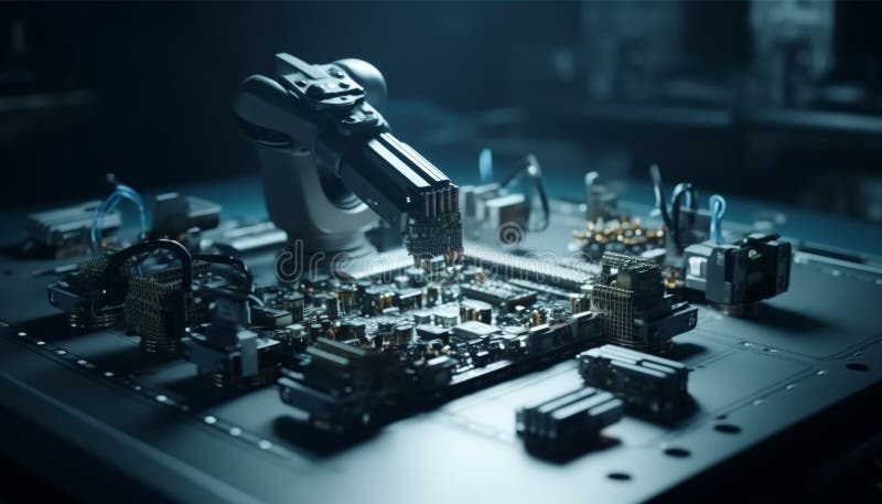 Robotic Arm Connects Computer Chip on Motherboard Generated by AI Stock ...