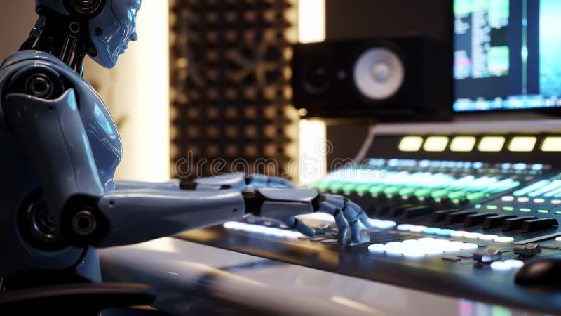 Robotic Arm Controlling Audio Equipment in Modern Studio Setting during ...