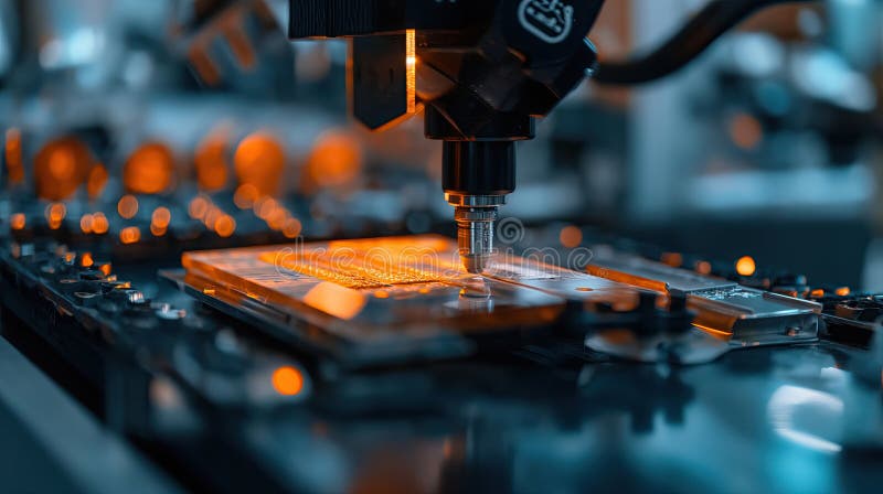 Robot Arm Creates Microchips in Factory Stock Illustration ...