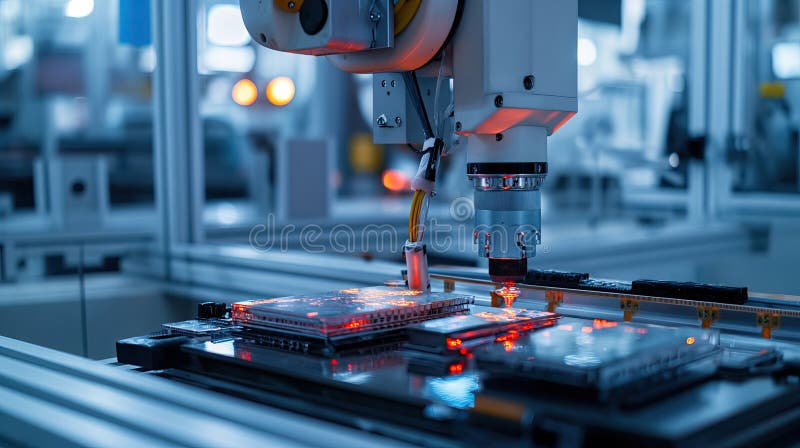 Robot Arm Creates Microchips in Factory Stock Image - Image of ...