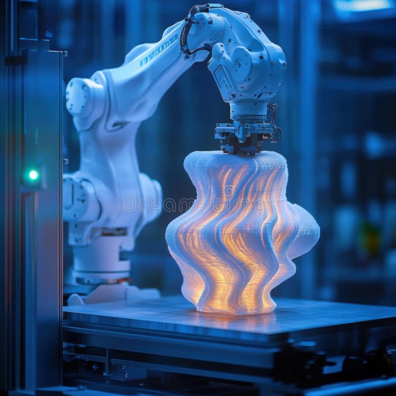 Robotic Arm Creating Intricate 3D Ceramic Sculpture in Studio Stock ...