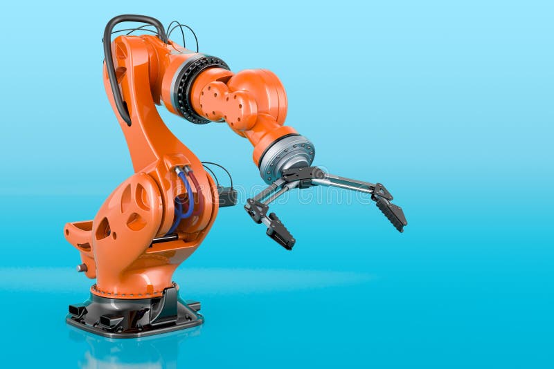 Robotic Arm, 3D Rendering on Blue Backdrop Stock Illustration ...