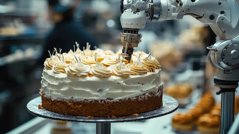 Robotic Arm Decorating Cake in a Bakery Setting Stock Image - Image of ...