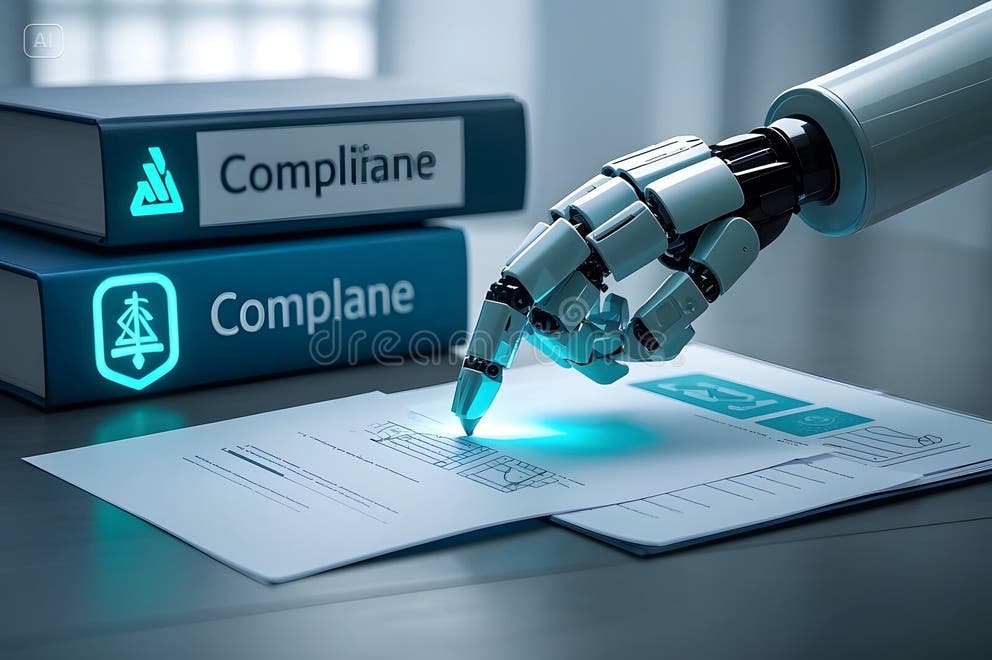 Robotic Hand Completing Compliance Documents Stock Illustration ...